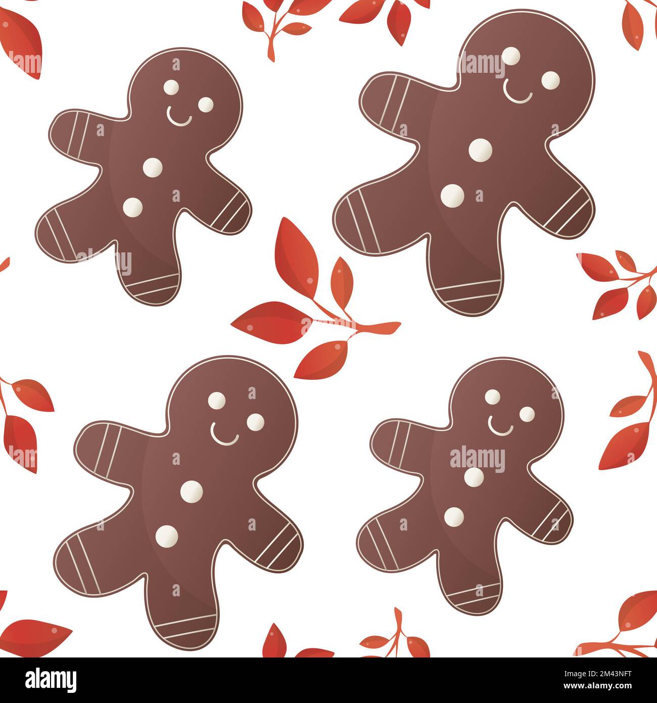 Seamless pattern with gingerbread man on white background. Vector flat ...