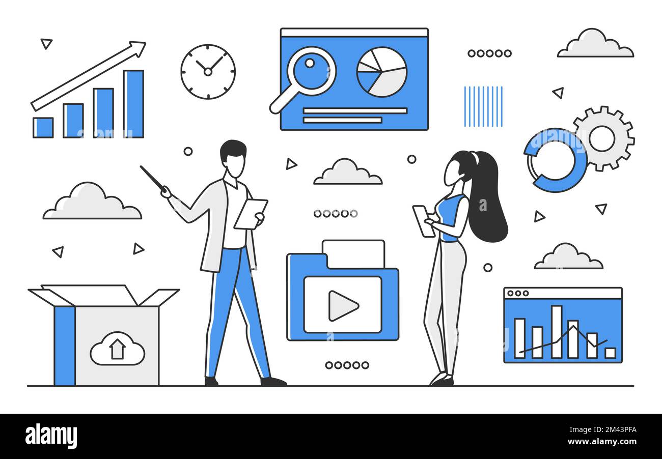 Business Analytics Team Monitoring Statistical Data Reporting Information Vector Monocolor