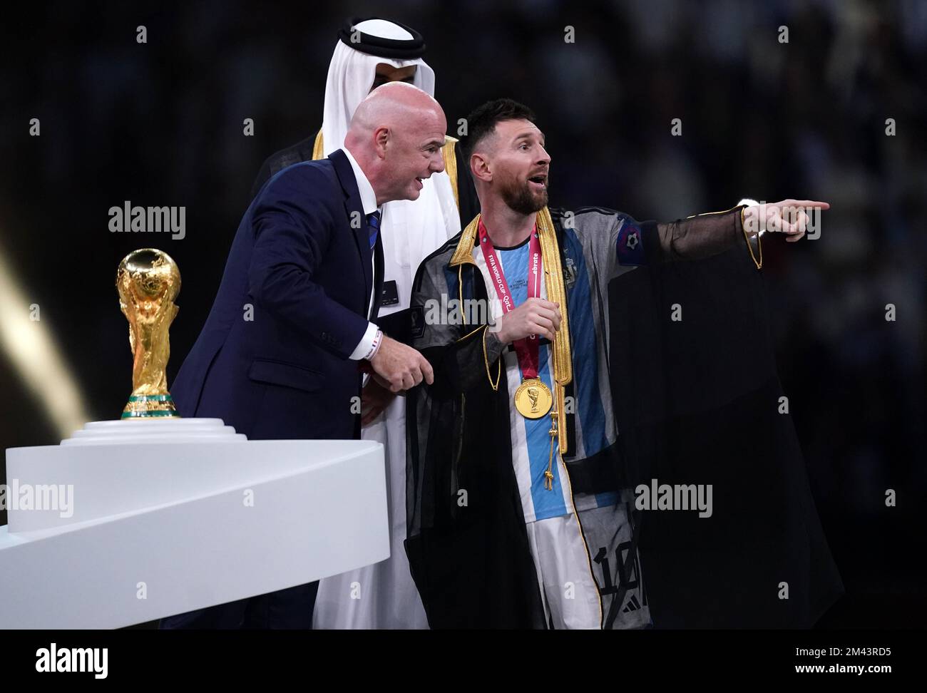 FIFA President Gianni Infantino, with Argentina's Lionel Messi and Emir ...