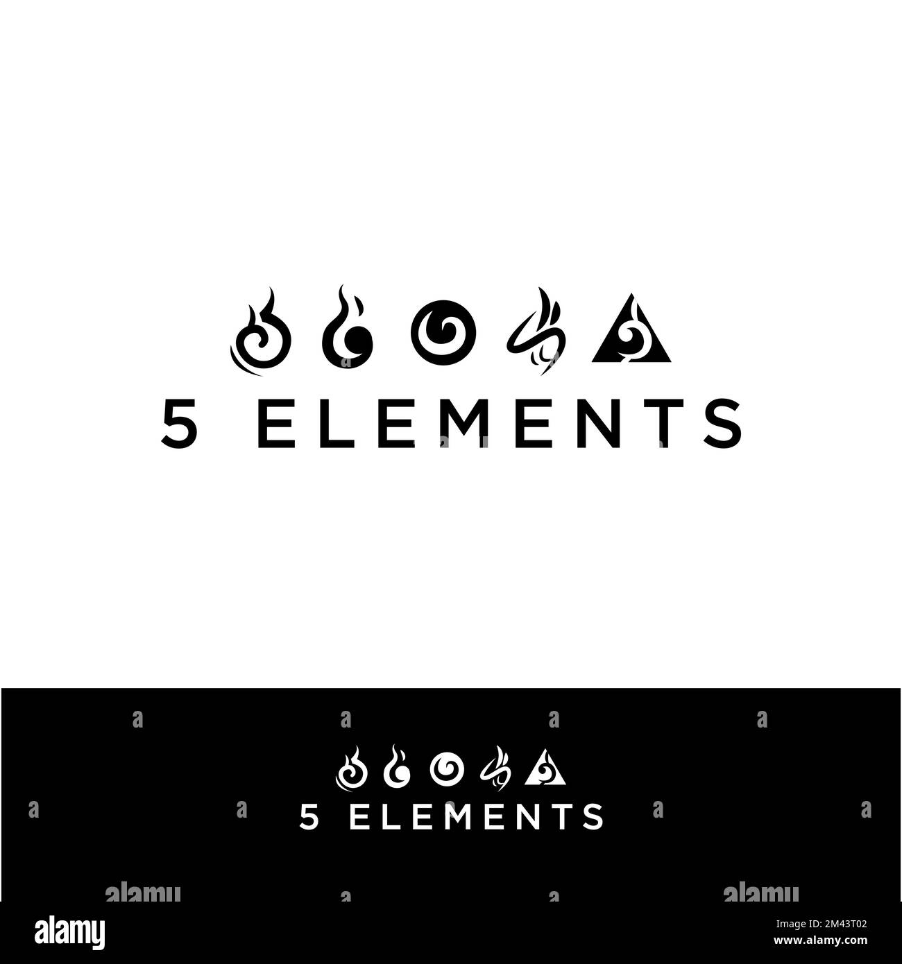 five elements icons and Magic Spirit symbol, Gold round symbols set ...