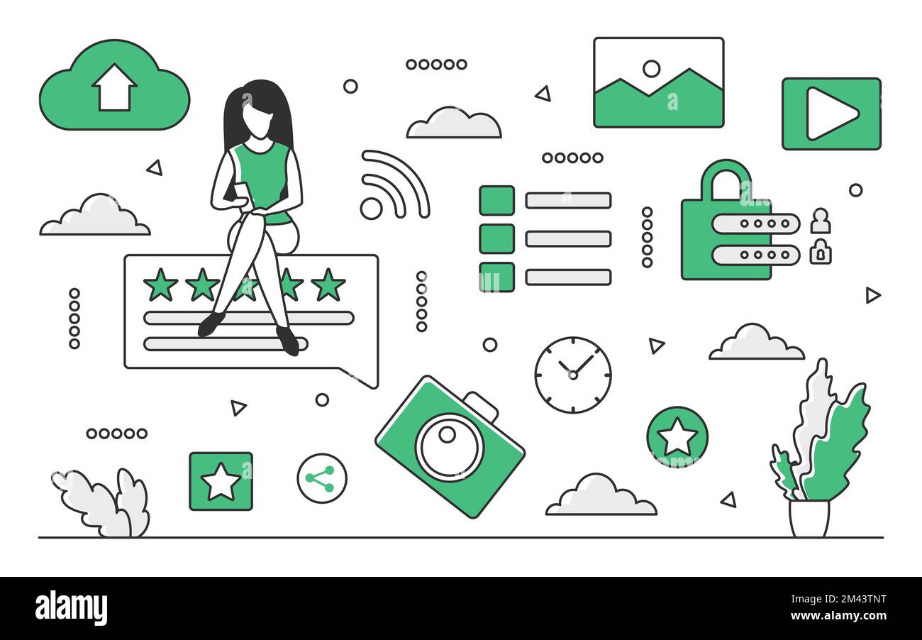 Smm content sharing. Engaging online post, audience rating, digital ...