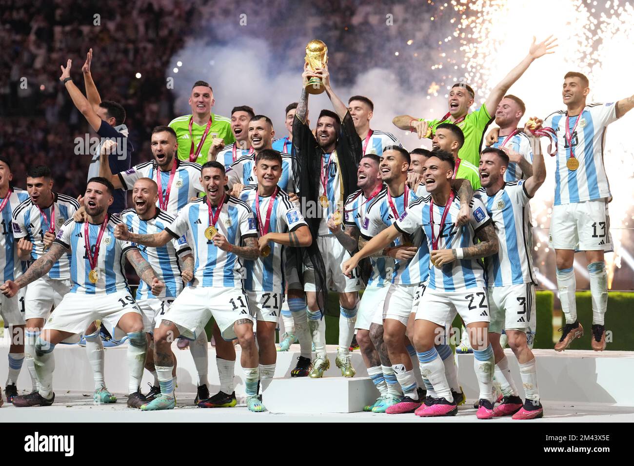 Argentina captain Lionel Messi lifts the FIFA World Cup trophy ...