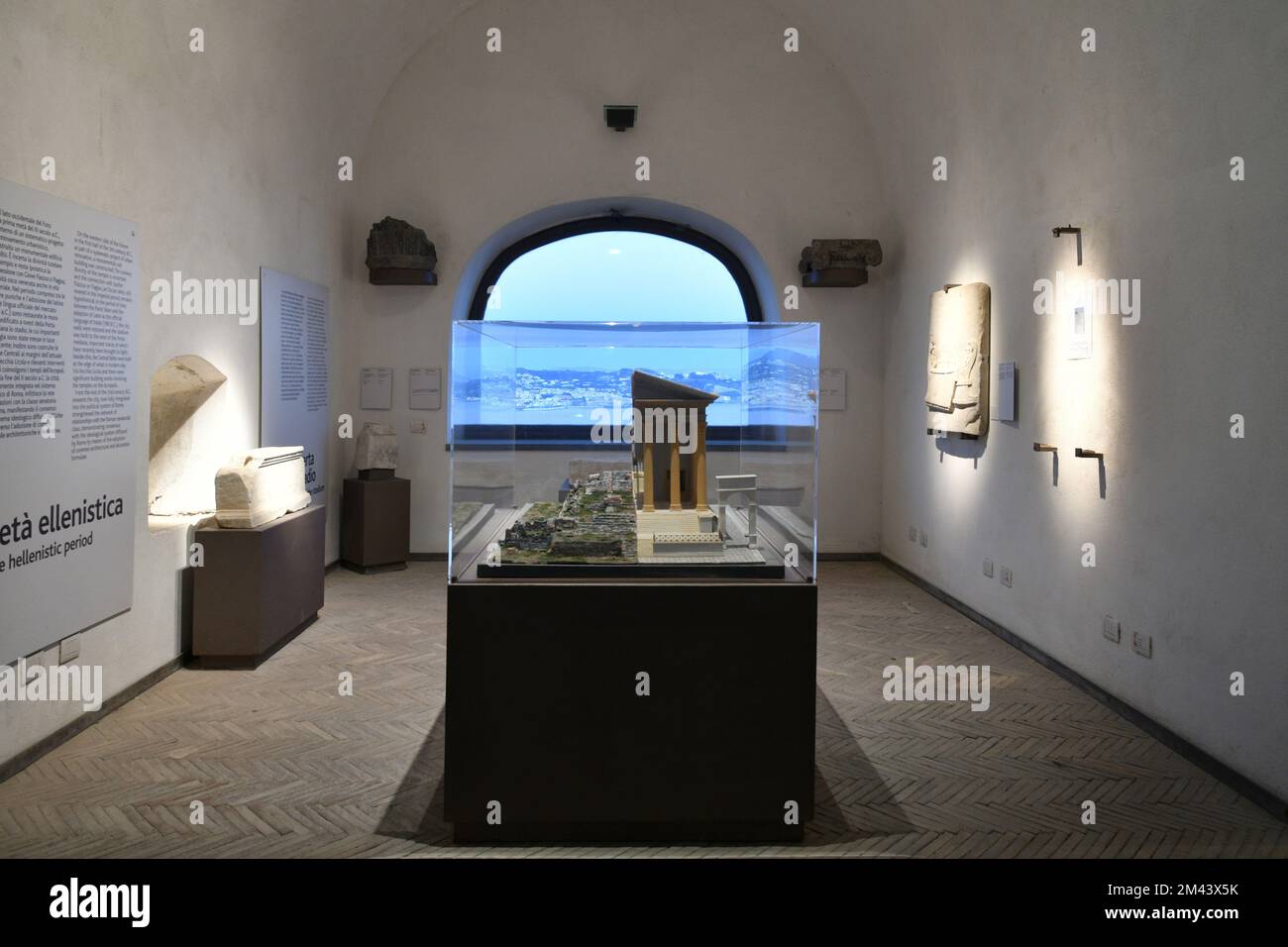 A room with a window in the Roman history museum in Bacoli, Italian ...