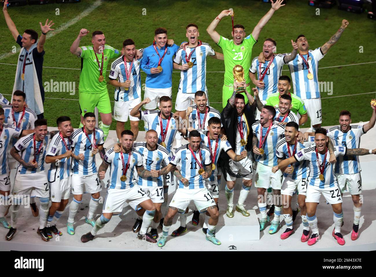 LUSAIL CITY, QATAR - DECEMBER 18: dLionel Messi of Argentina lifts the ...