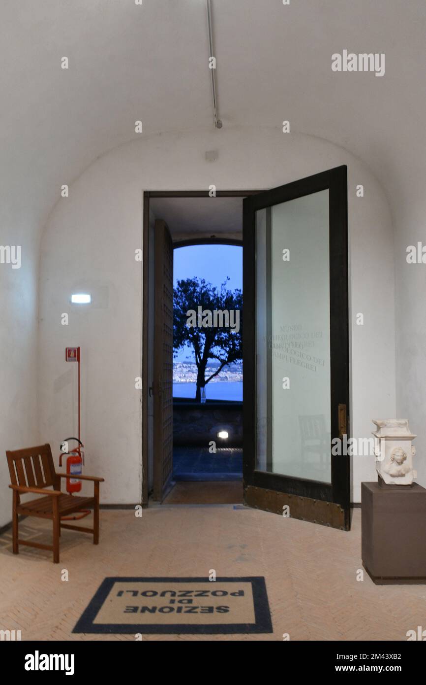 A room with a window in the Roman history museum in Bacoli, Italian ...