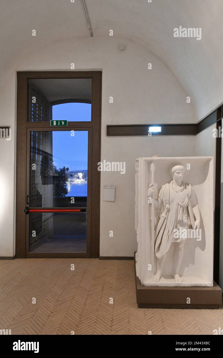 A room with a window in the Roman history museum in Bacoli, Italian ...