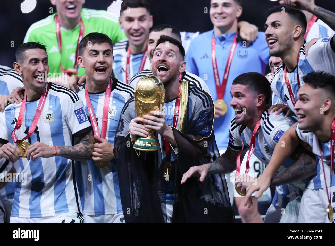 Lionel Messi of Argentina lifts the FIFA World Cup, Qatar. , . Final ...