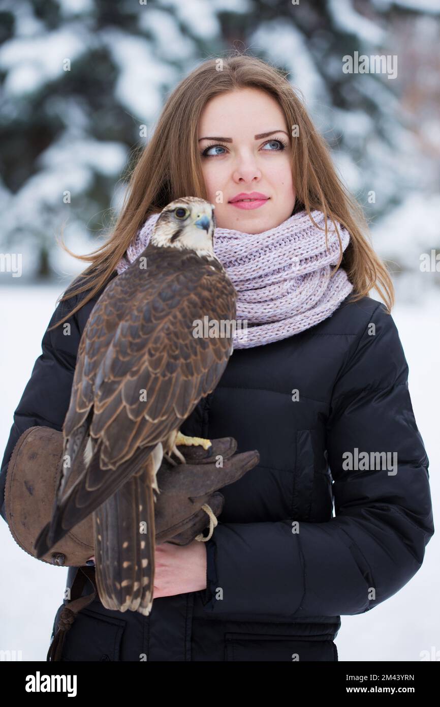 Falcon on human hand hi-res stock photography and images - Alamy