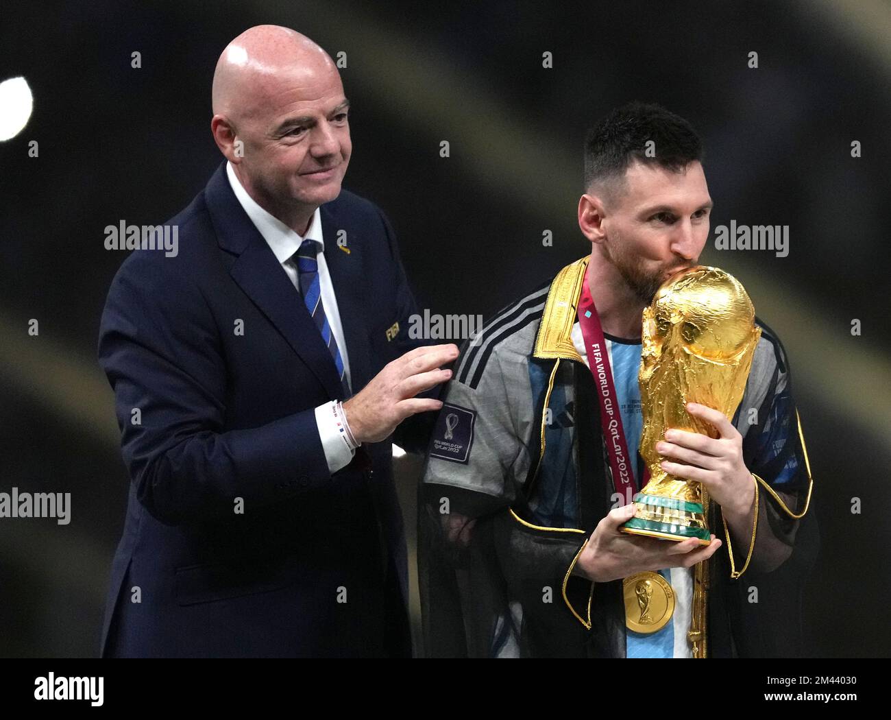 FIFA President Gianni Infantino (left) hands the FIFA World Cup Trophy ...