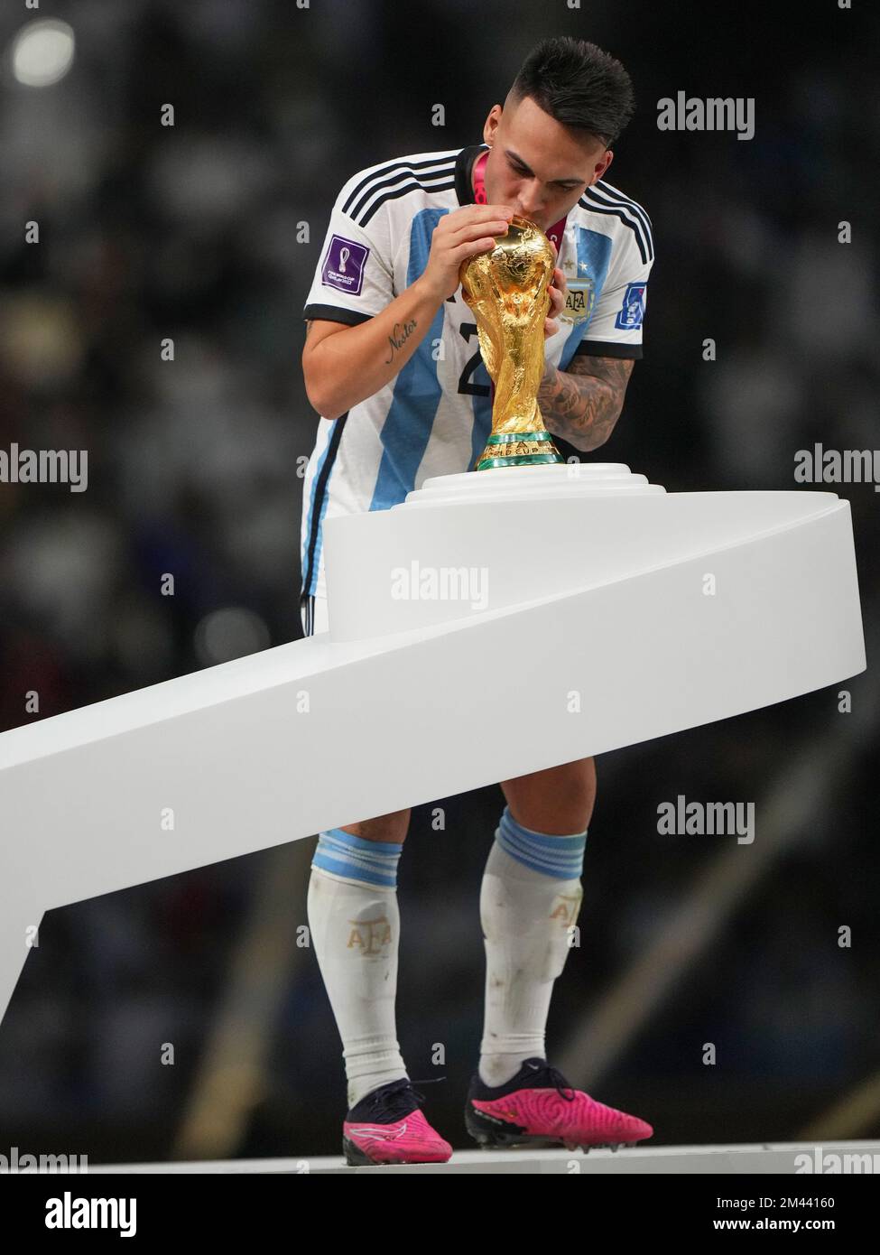 Lusail, Qatar. 18/12/2022, Lautaro Martinez of Argentina with the World ...