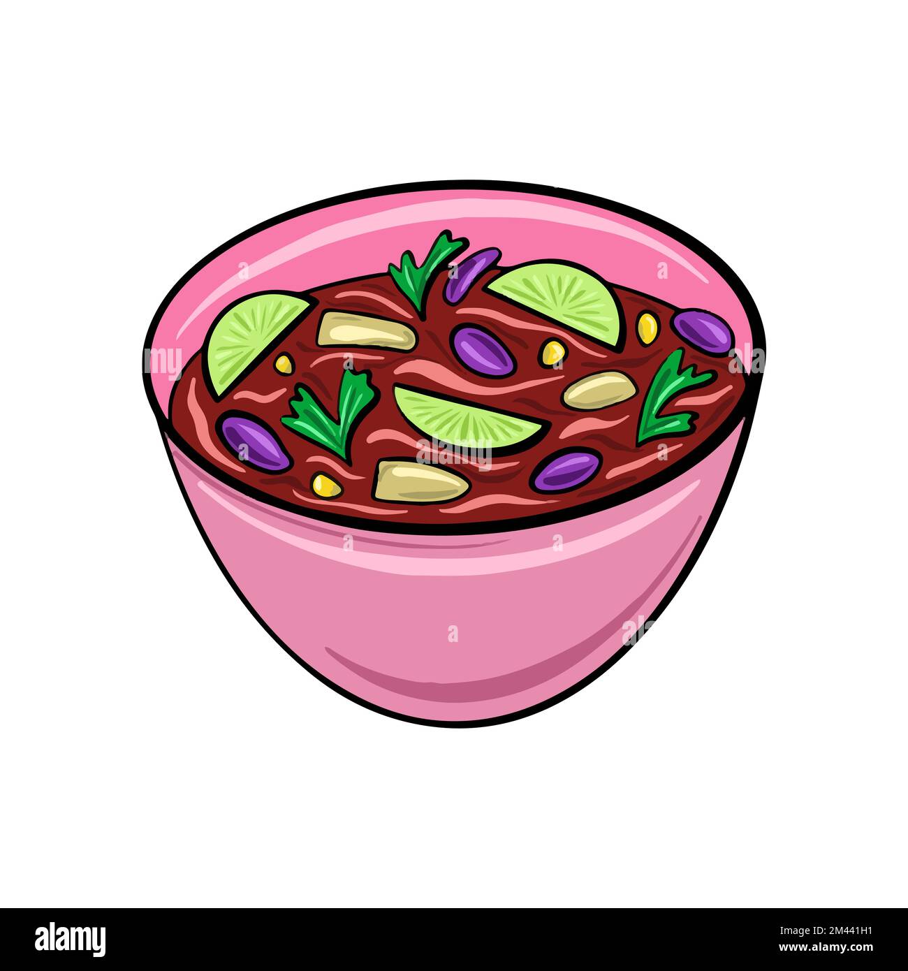 Vector Soup with beans in a pink thicket. Mexican traditional cuisine ...