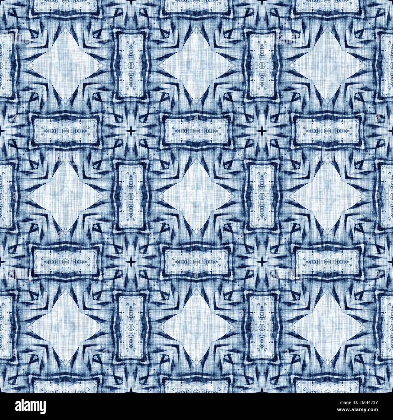 Indigo Dye Wash Coastal Damask Quilt Seamless Pattern. Washed out ...