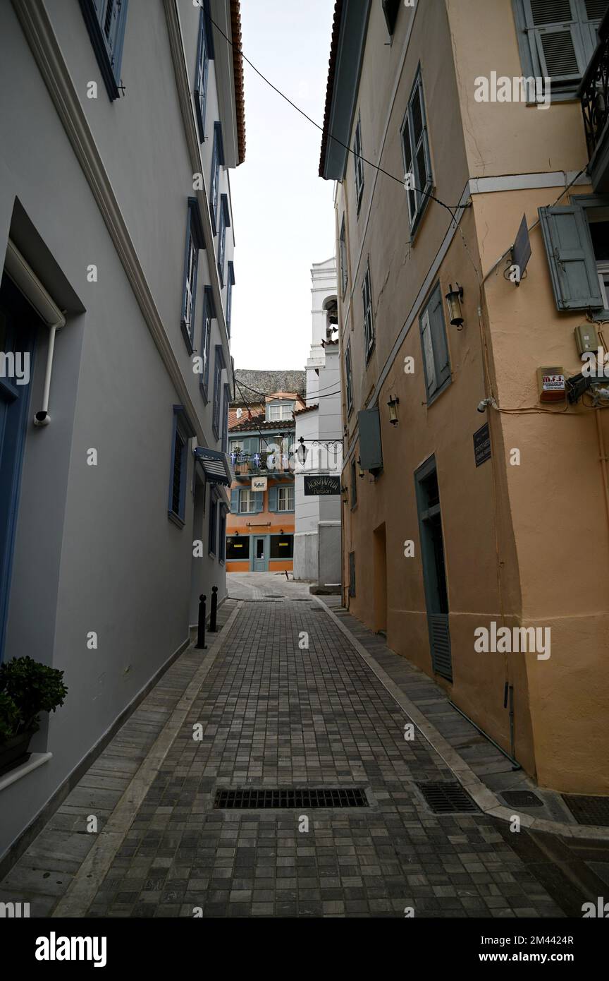 Landscape with scenic view of a typical street with Neoclassical ...