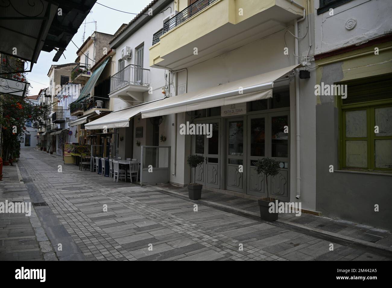 Landscape with scenic view of a typical street with Neoclassical ...