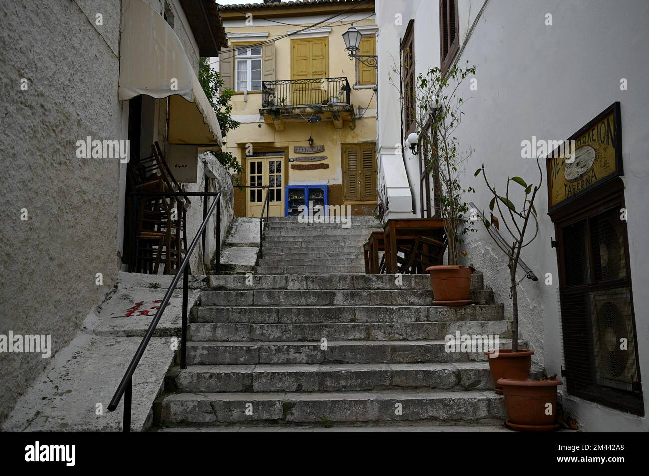 Landscape with scenic view of a typical street with Neoclassical ...