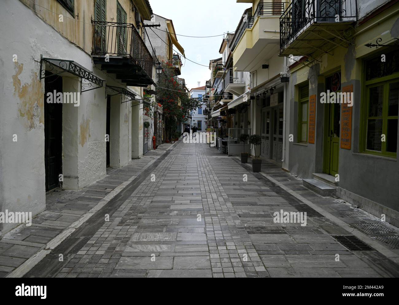 Landscape with scenic view of a typical street with Neoclassical ...