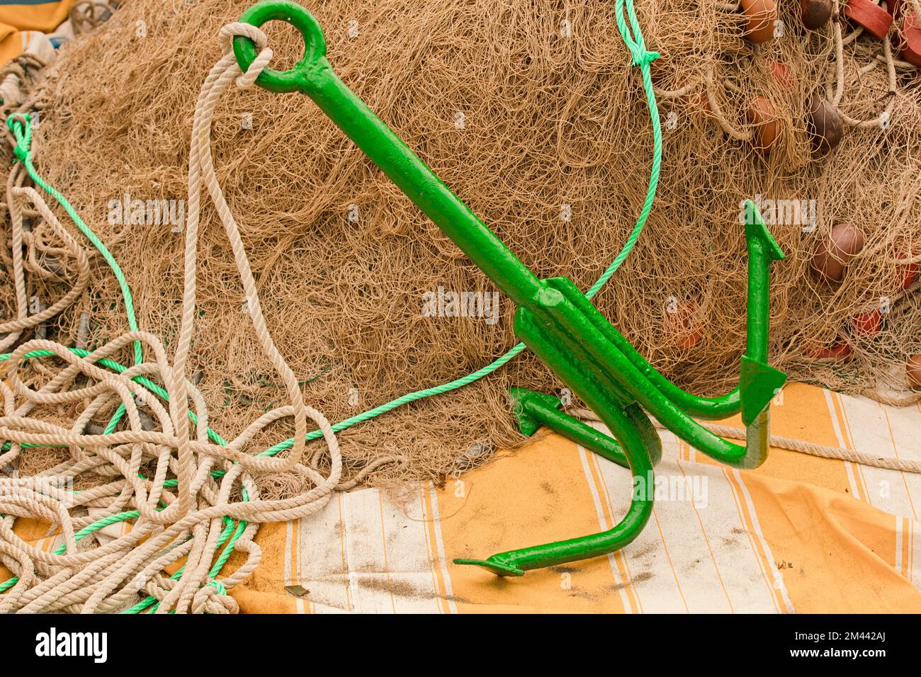 anchor on top of longline nets, material for working at sea Stock Photo ...
