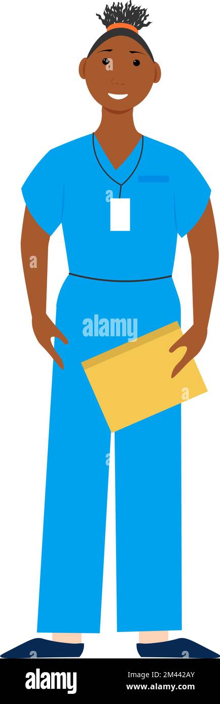 African girl nurse, doctor stands in uniform. Vector illustration Stock ...