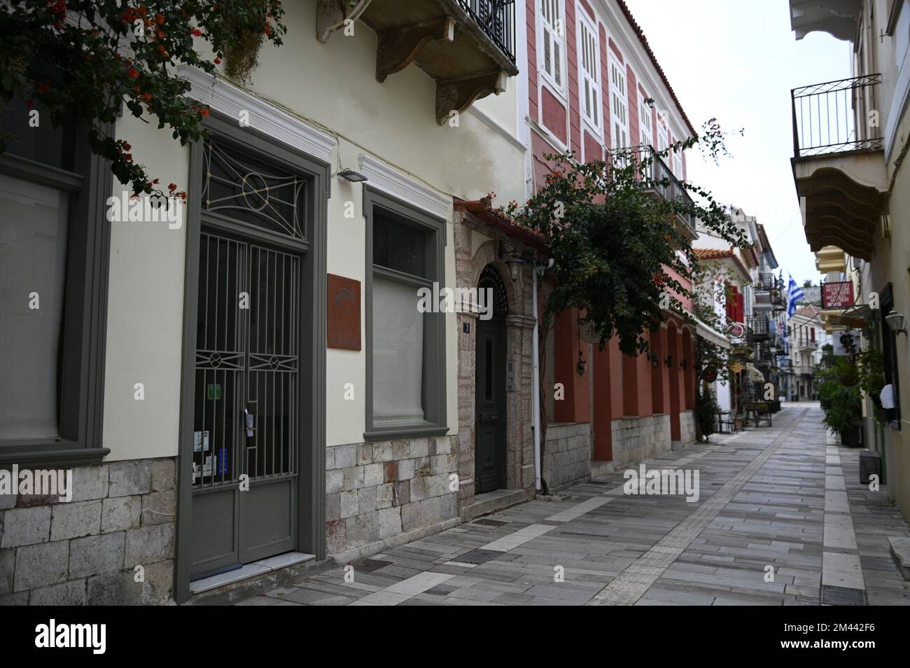 Landscape with scenic view of a typical street with Neoclassical ...