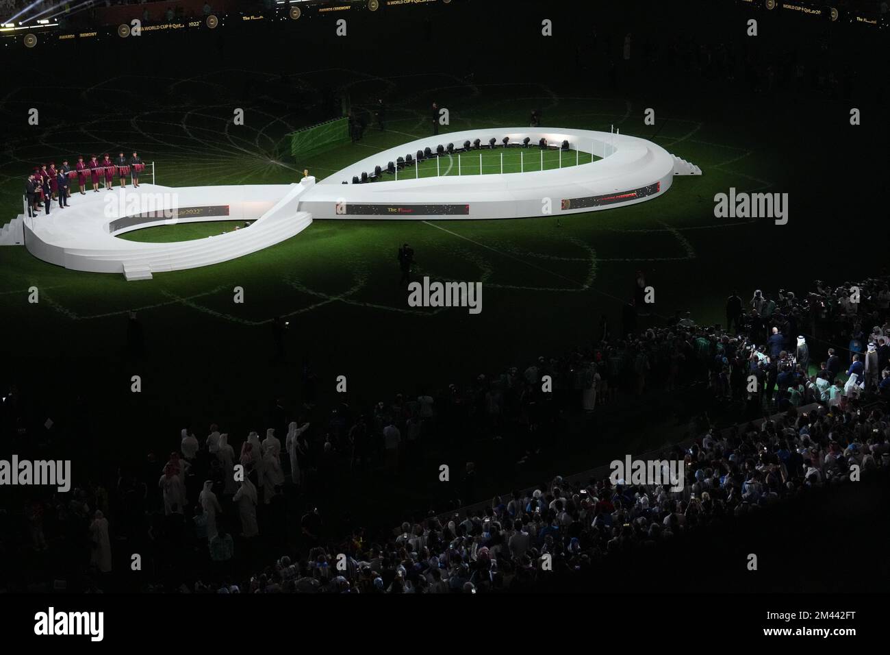 Lusail, Qatar. 18th Dec, 2022. The podium is seen prior to the awarding ...