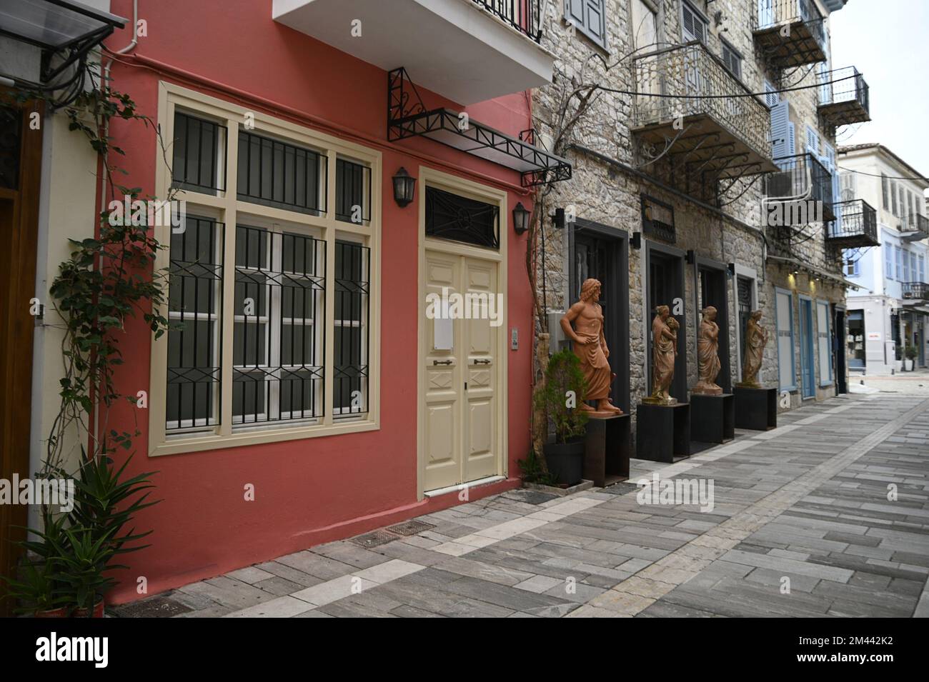 Landscape with scenic view of a typical street with Neoclassical ...