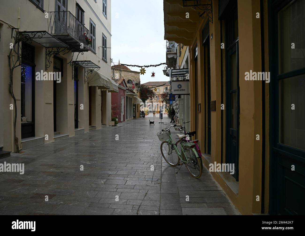 Landscape with scenic view of a typical street with Neoclassical ...