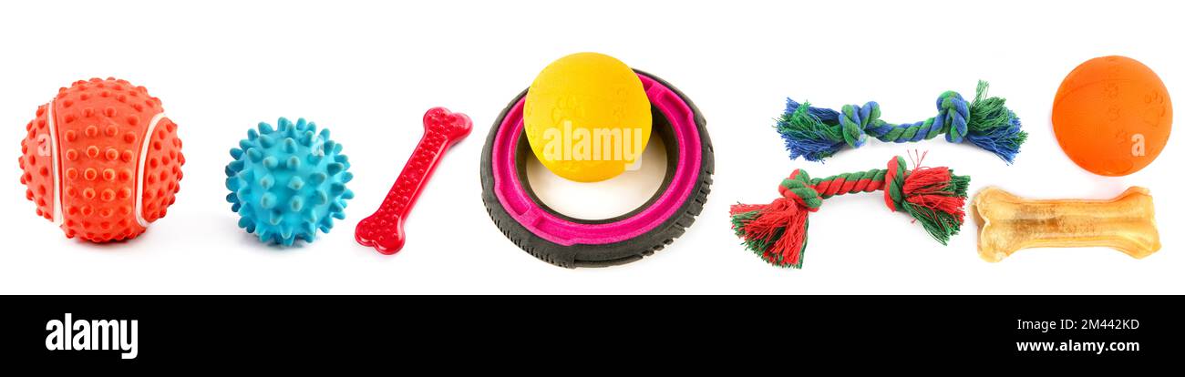 Set of dog toys isolated on white background. Collage. Wide photo Stock ...