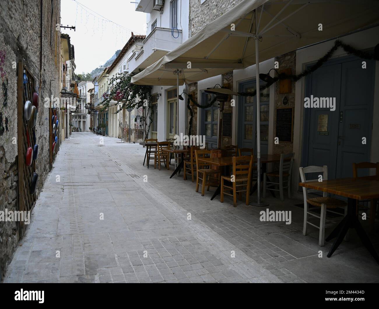 Landscape with scenic view of a typical street with Neoclassical ...