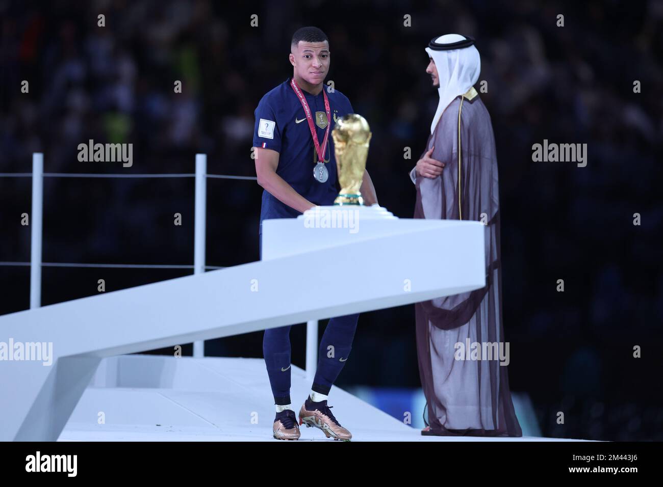 Doha, Qatar. 18th Dec, 2022. France's forward #10 Kylian Mbappe looks ...