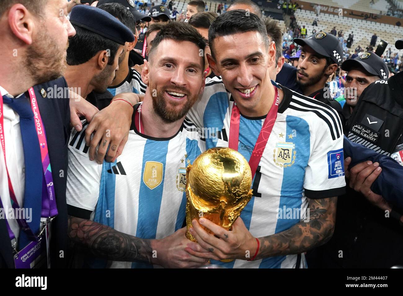 Argentina's Lionel Messi (left) and Angel Di Maria celebrate with the ...
