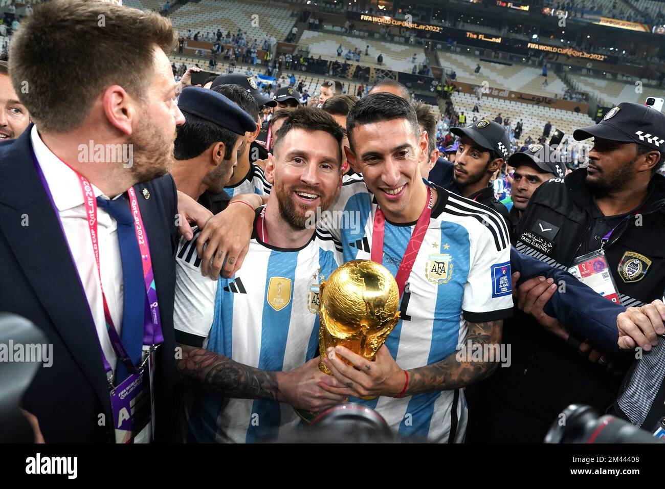 Argentina's Lionel Messi (left) and Angel Di Maria celebrate with the ...