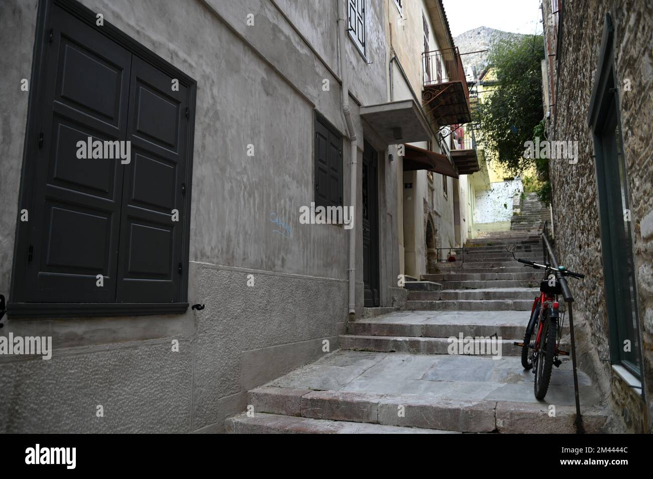 Landscape with scenic view of a typical street with Neoclassical ...