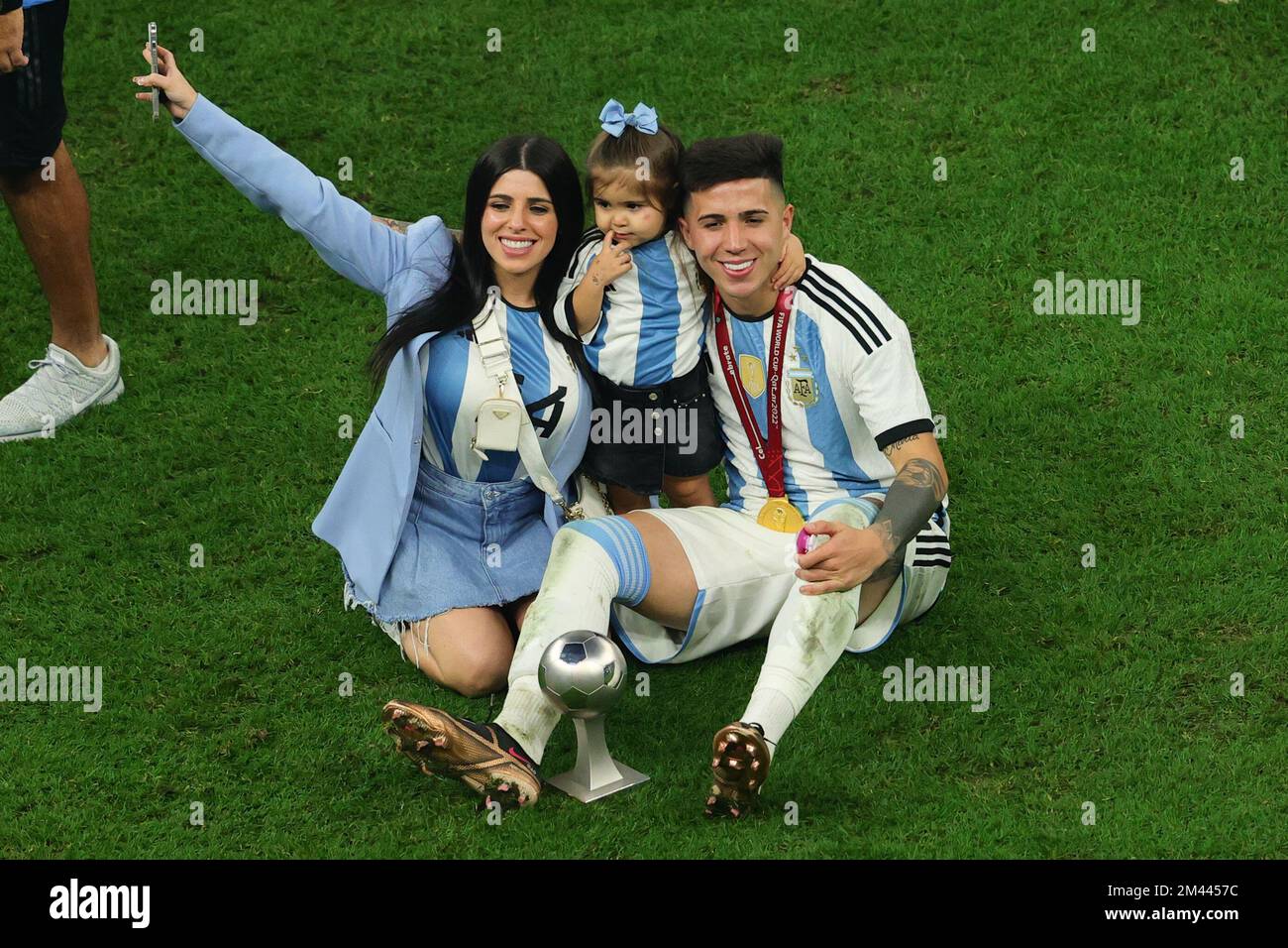 Lusail, Qatar. 18th Dec, 2022. Enzo Fernandez of Argentina celebrates ...