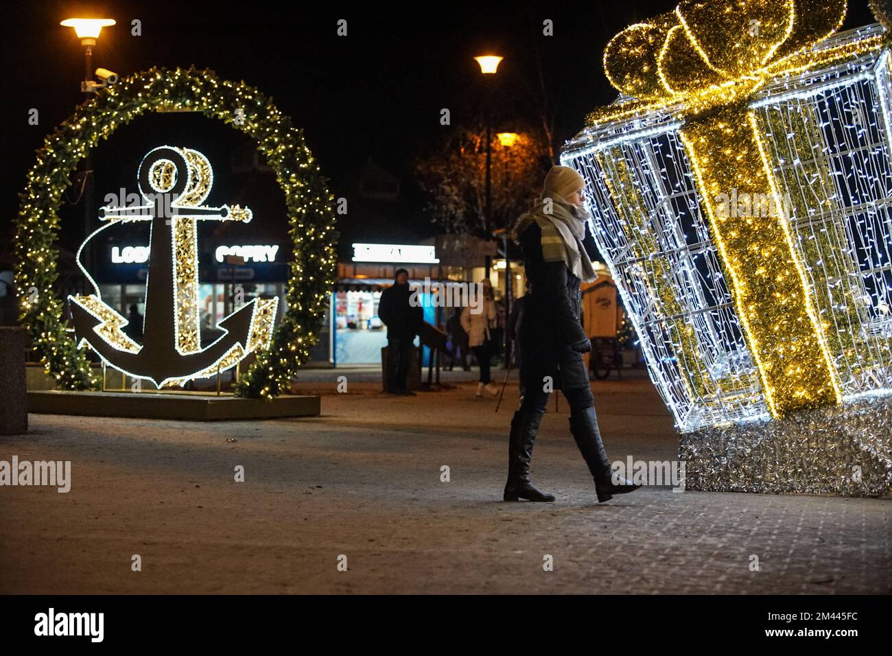 Gdansk, Poland 18th, December 2022 Christmas decorations and lights are ...