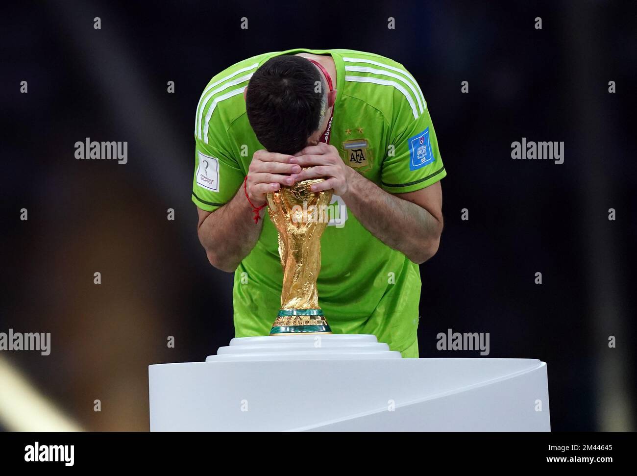 Argentina goalkeeper Emiliano Martinez touches the FIFA World Cup ...