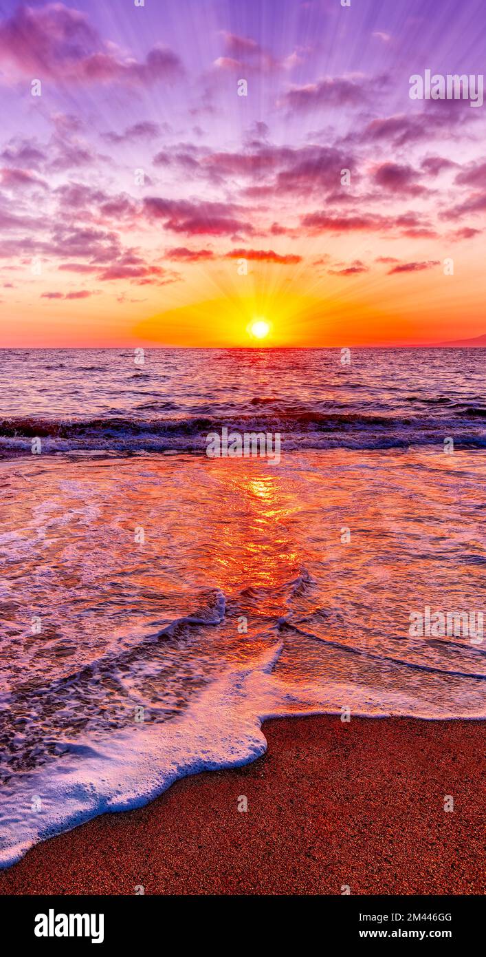 A Sunburst Sunset Against A Colorful Cloudscape Sunset In Vertical ...