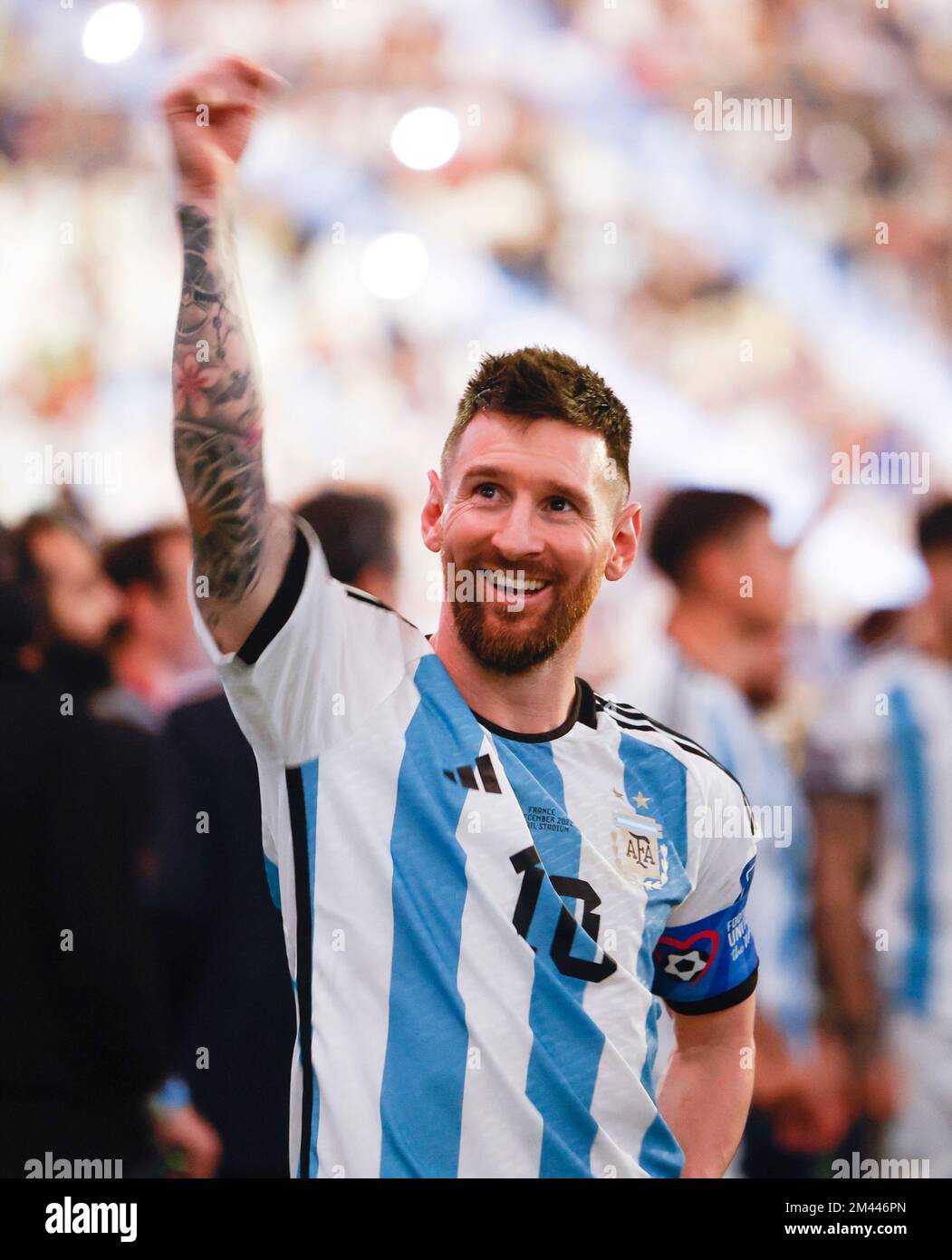 Lusail, Qatar. 18th Dec, 2022. Lionel Messi of Argentina reacts prior ...