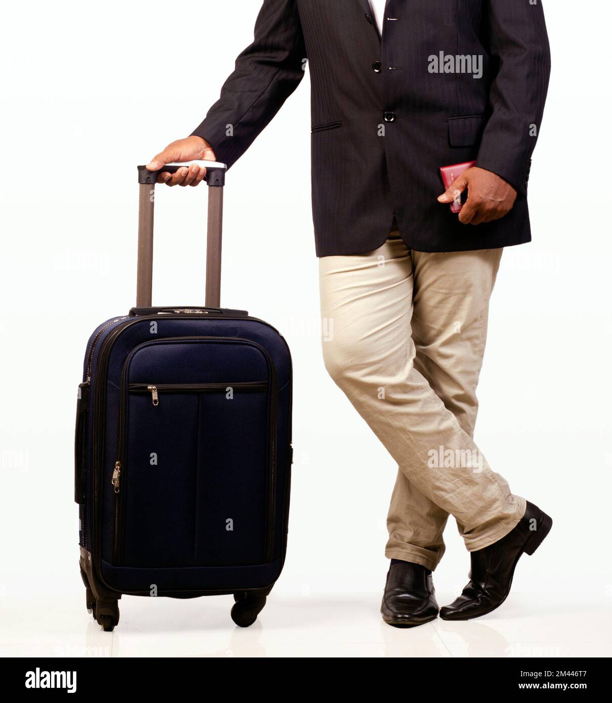 Asian man holding a travel luggage ready to departurepassenger waiting ...