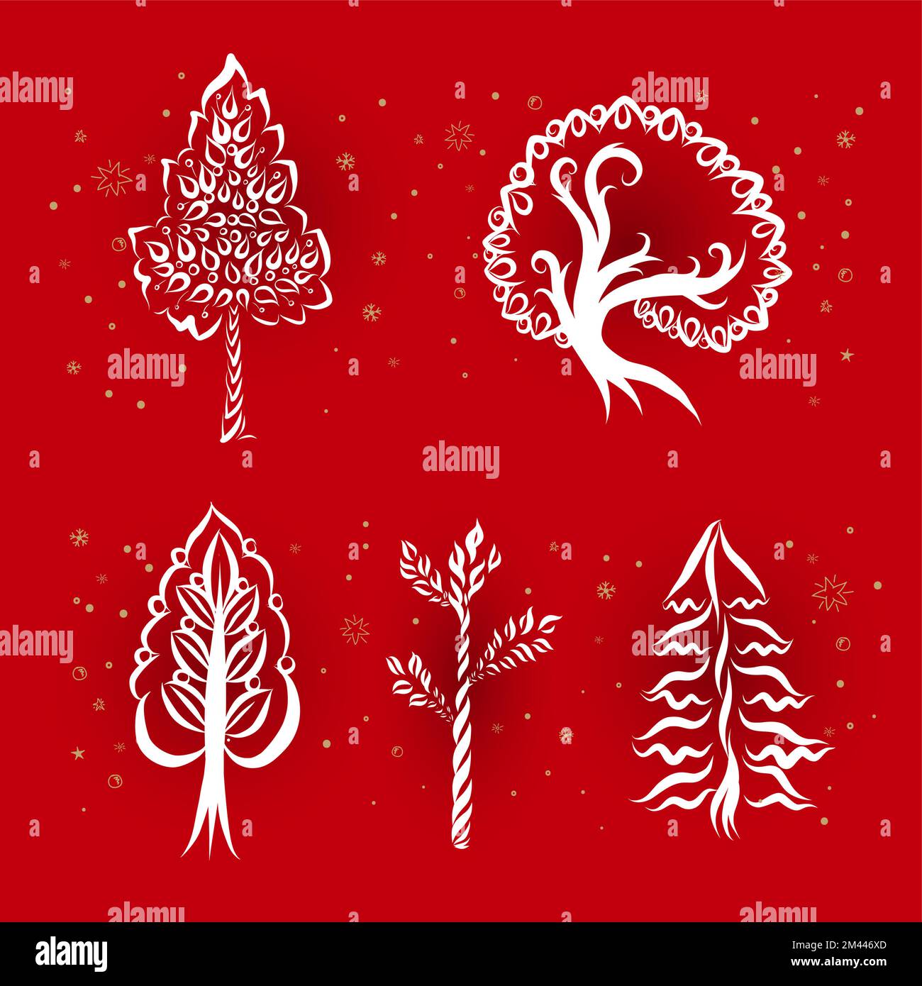 Engraving Doodle Sketchy Set of Monochrome Tree Silhouette. Collection ...