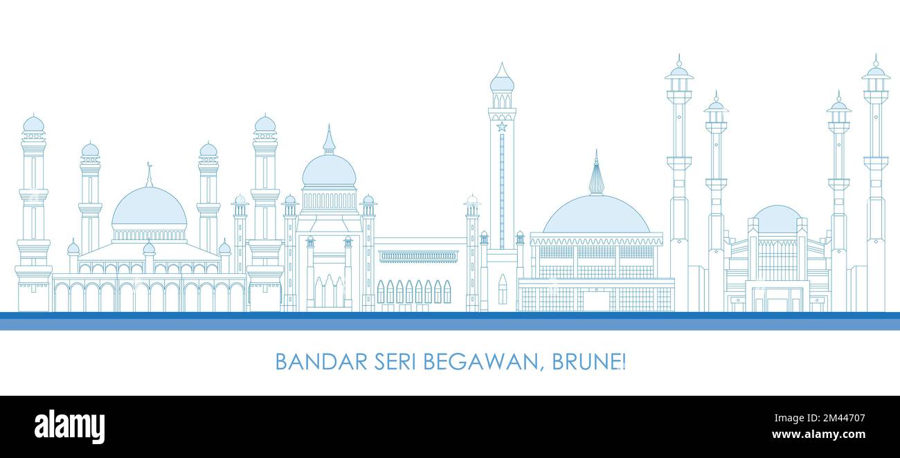 Outline Skyline panorama of city of Bandar Seri Begawan, Brunei ...