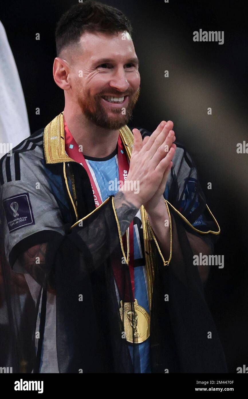 Lusaier, Qatar. 18th Dec, 2022. Lionel Messi of Argentina reacts during ...