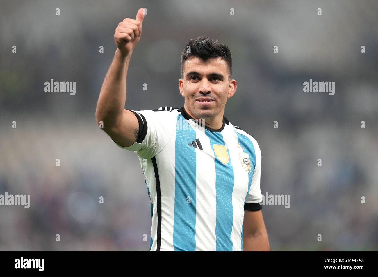 Argentina's Marcos Acuna celebrates following victory over France via a ...