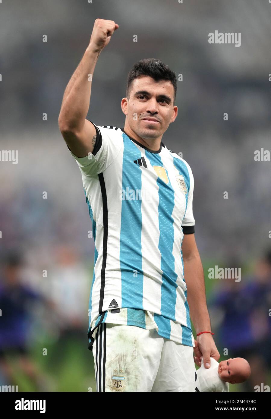 Argentina's Marcos Acuna celebrates following victory over France via a ...