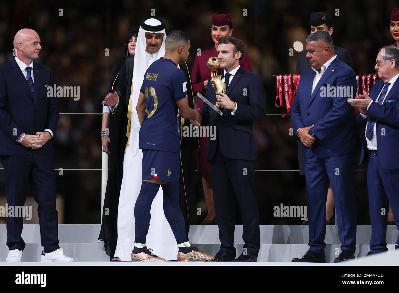 Lusaier, Qatar. 18th Dec, 2022. French President Emmanuel Macron (3rd R ...