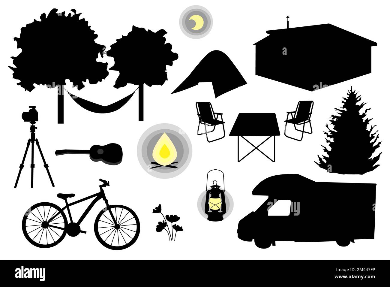 Camping icons set on isolated white background Stock Photo - Alamy
