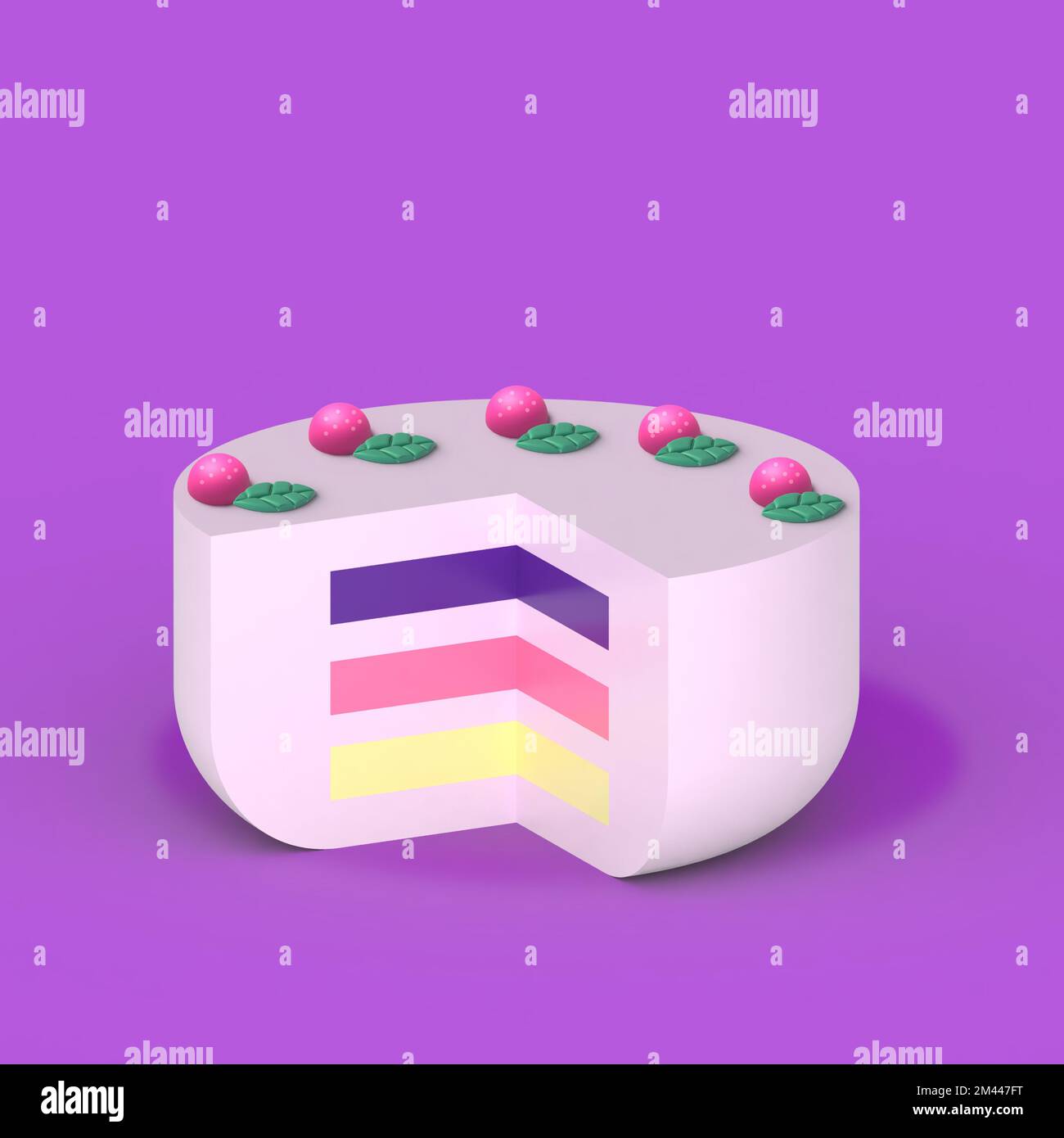 3D cake with candles on purple background. Illustration Stock Photo - Alamy