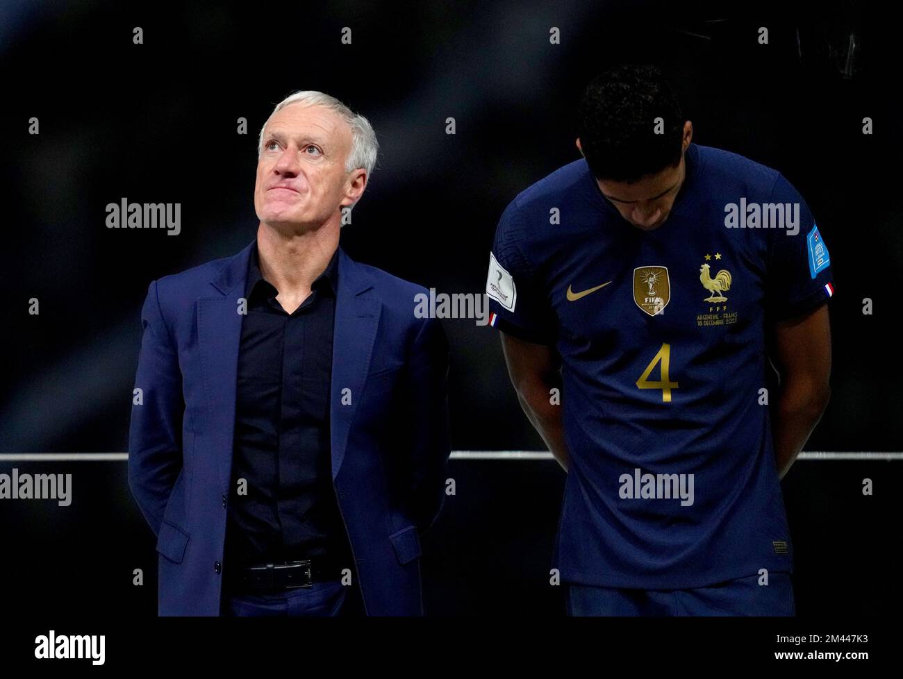France manager Didier Deschamps (left) and Raphael Varane appear ...
