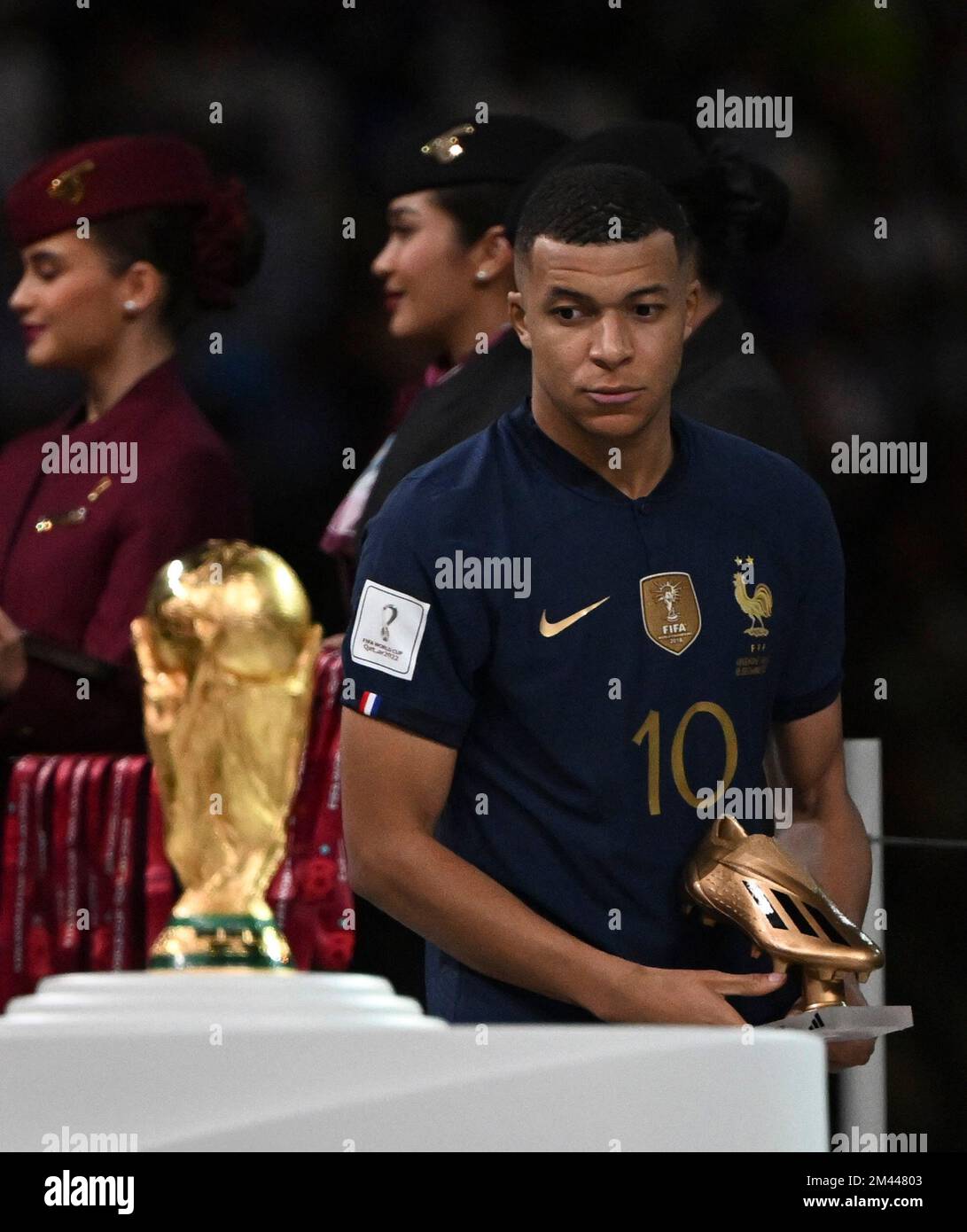 Lusaier, Qatar. 18th Dec, 2022. Kylian Mbappe looks at the FIFA World ...