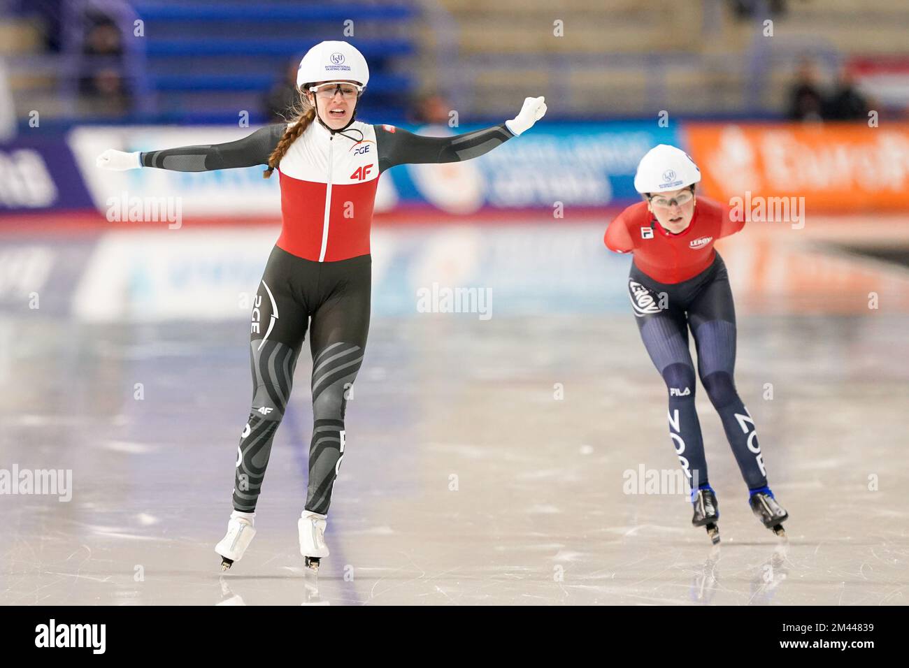 CALGARY, CANADA - DECEMBER 18: Magdalena Czyszczon of Poland reacts ...