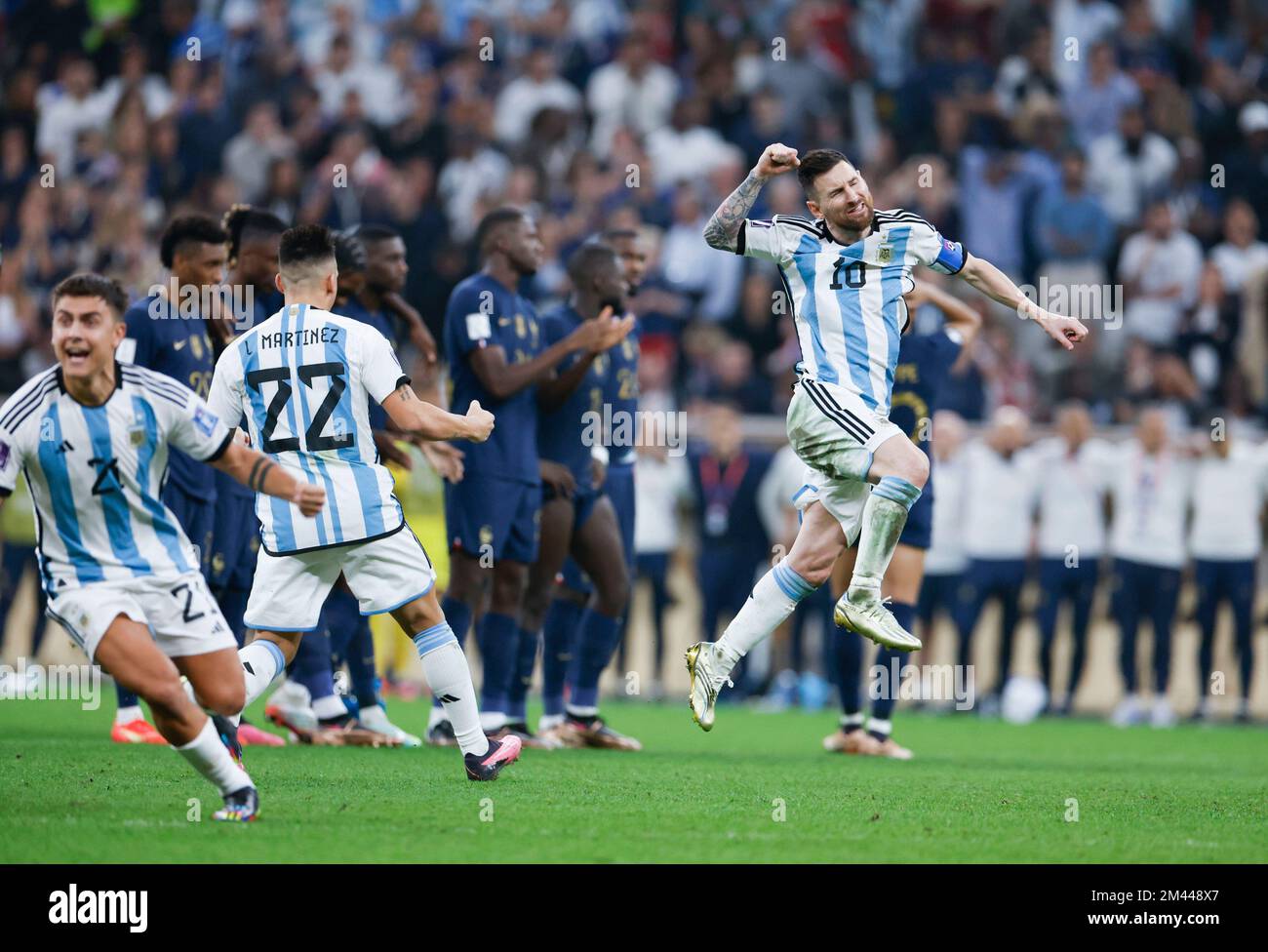 Lusail, Qatar. 18th Dec, 2022. Lionel Messi (R) of Argentina celebrates ...